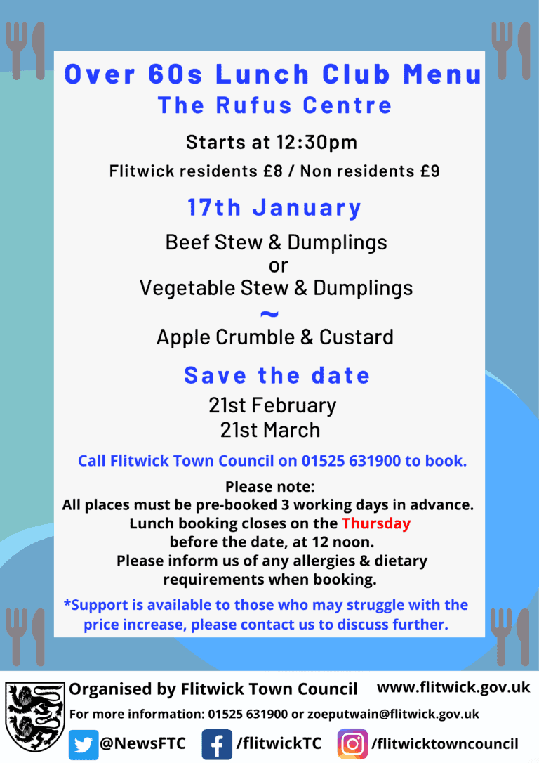 Over 60's Lunch Club - Flitwick Town Council